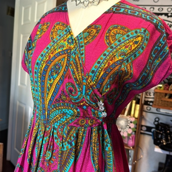 Kartika Batik | Dresses | Kartika Batik Dress Bright Fuchsia Pink Gold ...